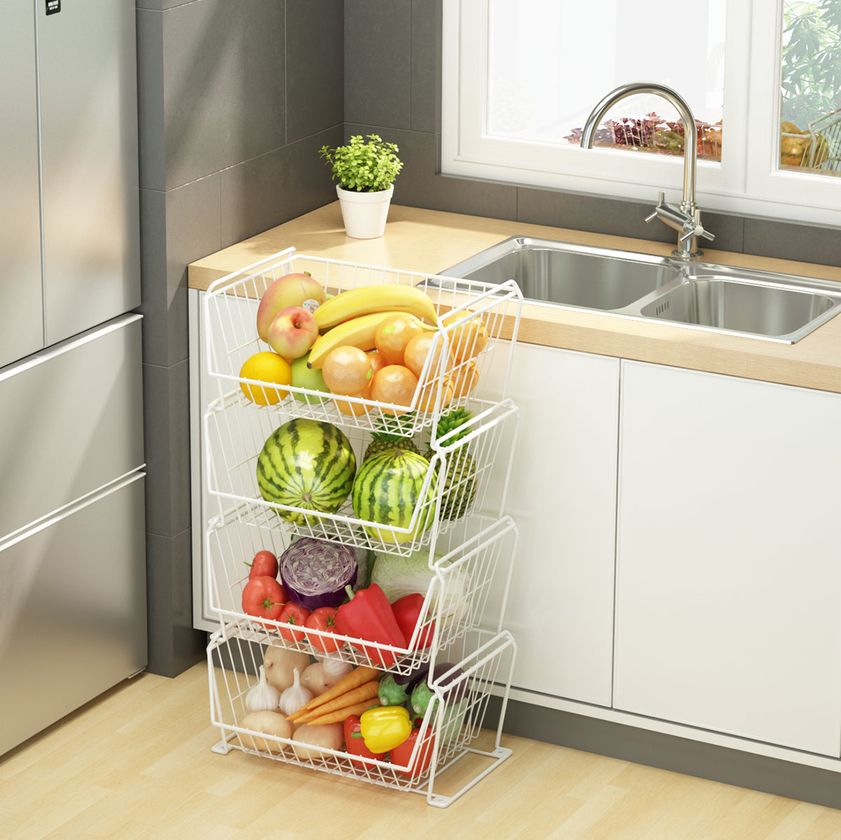 Pusdon Stackable Storage Metal Baskets for kitchen
