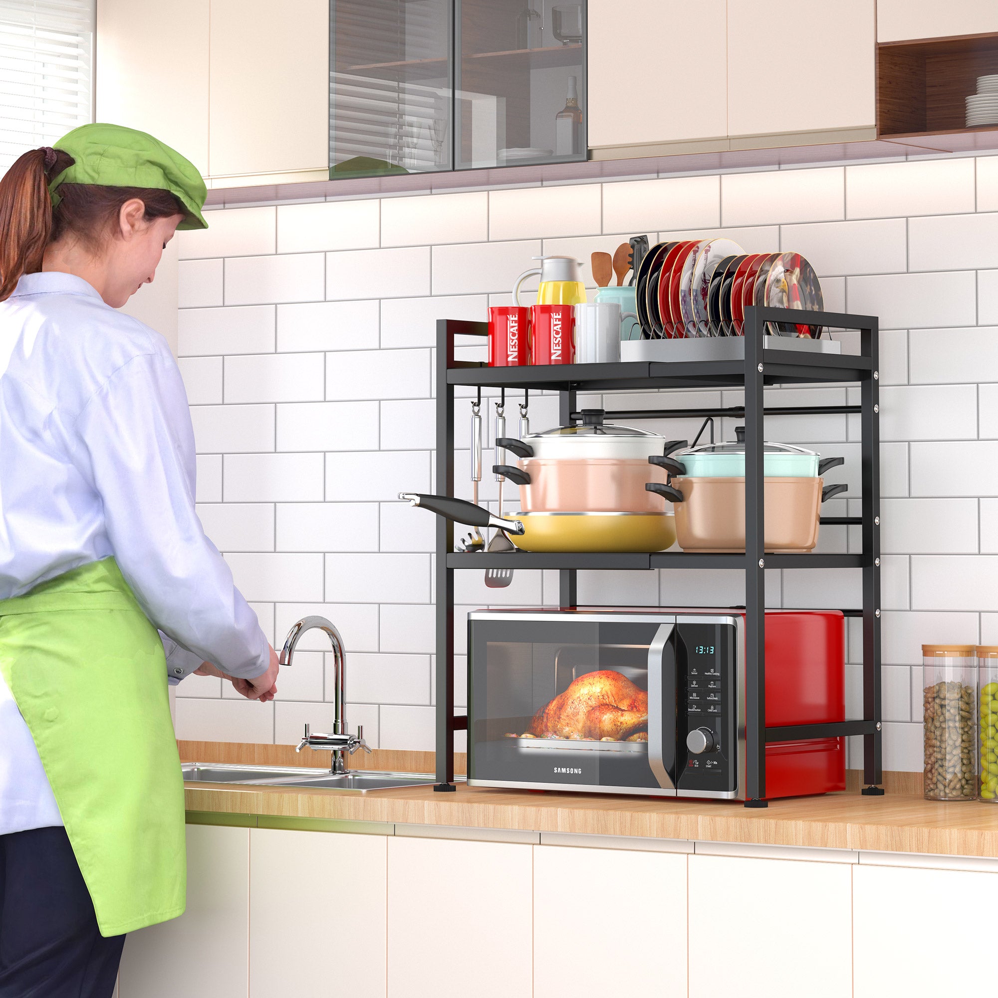 Pusdon Extendable Microwave Oven Rack, Heavy Duty Adjustable Microwave